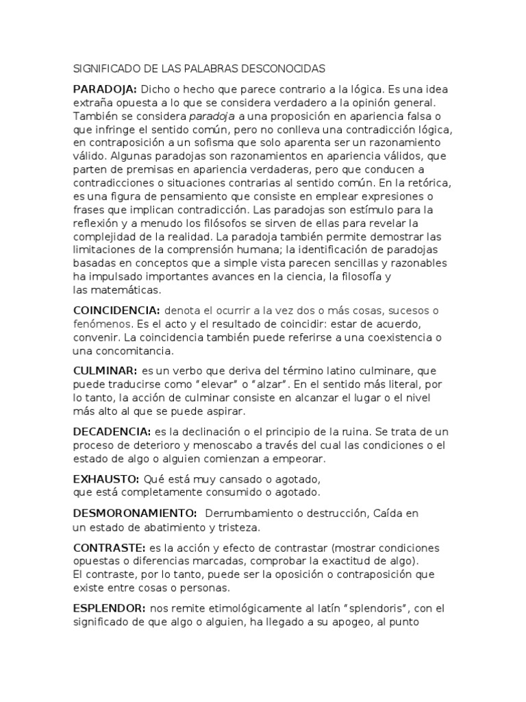 El significado de palabras desconocidas y conceptos complejos ...