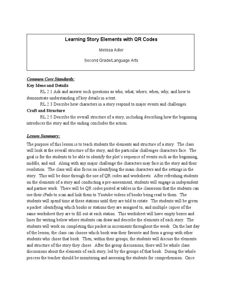 Learning Story Elements With QR Codes | PDF