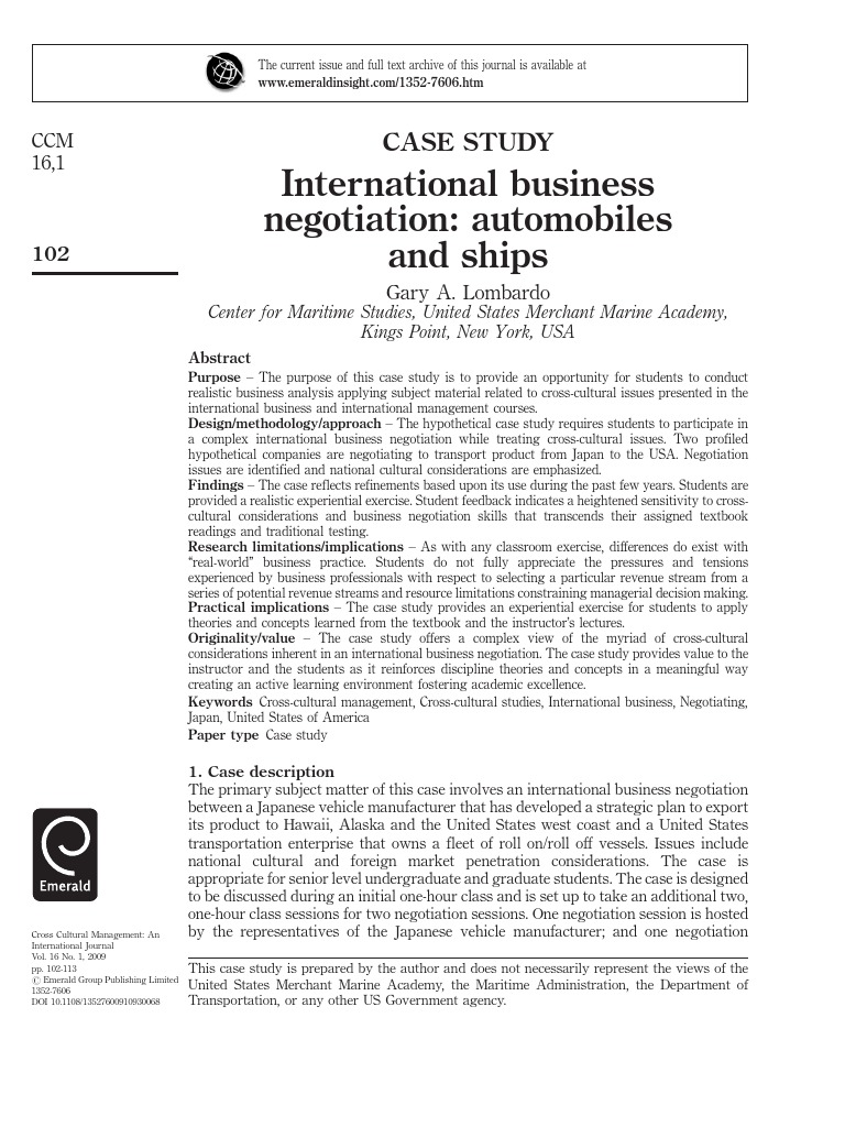 International Business Negotiation Case Study | PDF | Negotiation ...