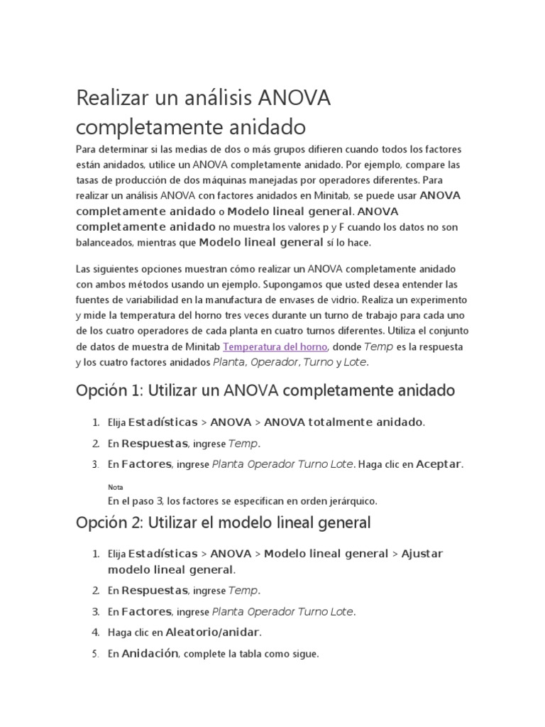 Realizar Un Análisis ANOVA Completamente Anidado | PDF