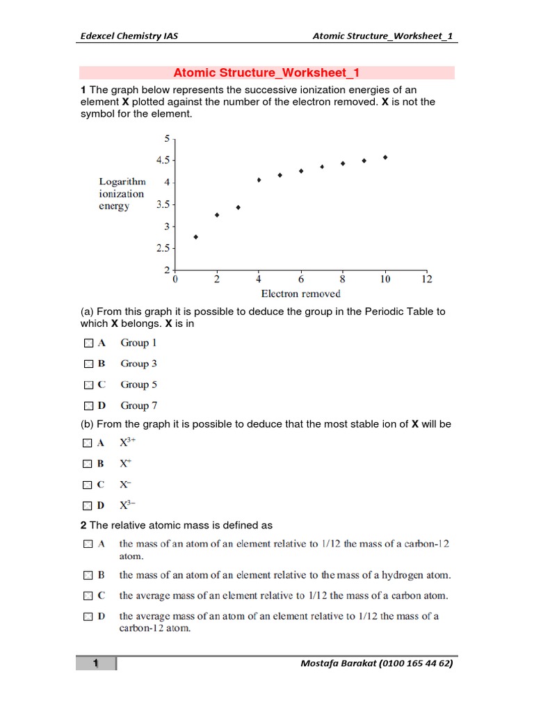 Edexcel - IAS - Atomic Structure - 1 | PDF | Ion | Chemical Elements