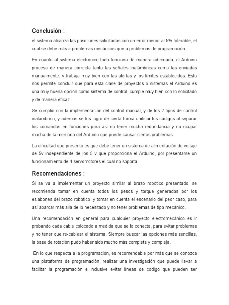Conclusión | PDF | Arduino | Robot
