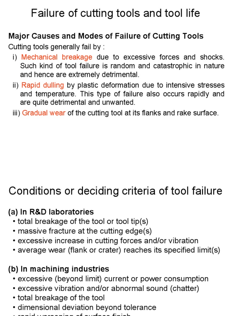 Failure of Cutting Tools and Tool Life | PDF | Wear | Machining