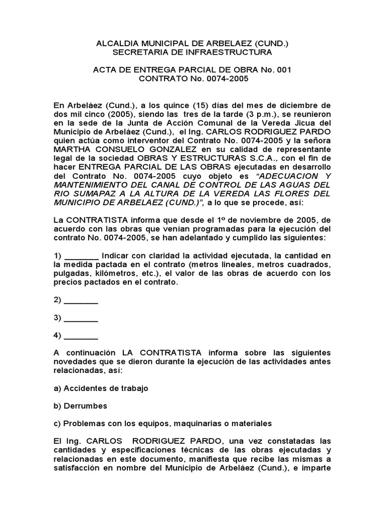 Acta de Entrega Parcial | PDF | Gobierno