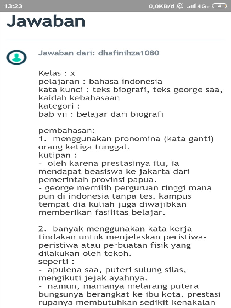 Jawaban Biografi George Saa | PDF