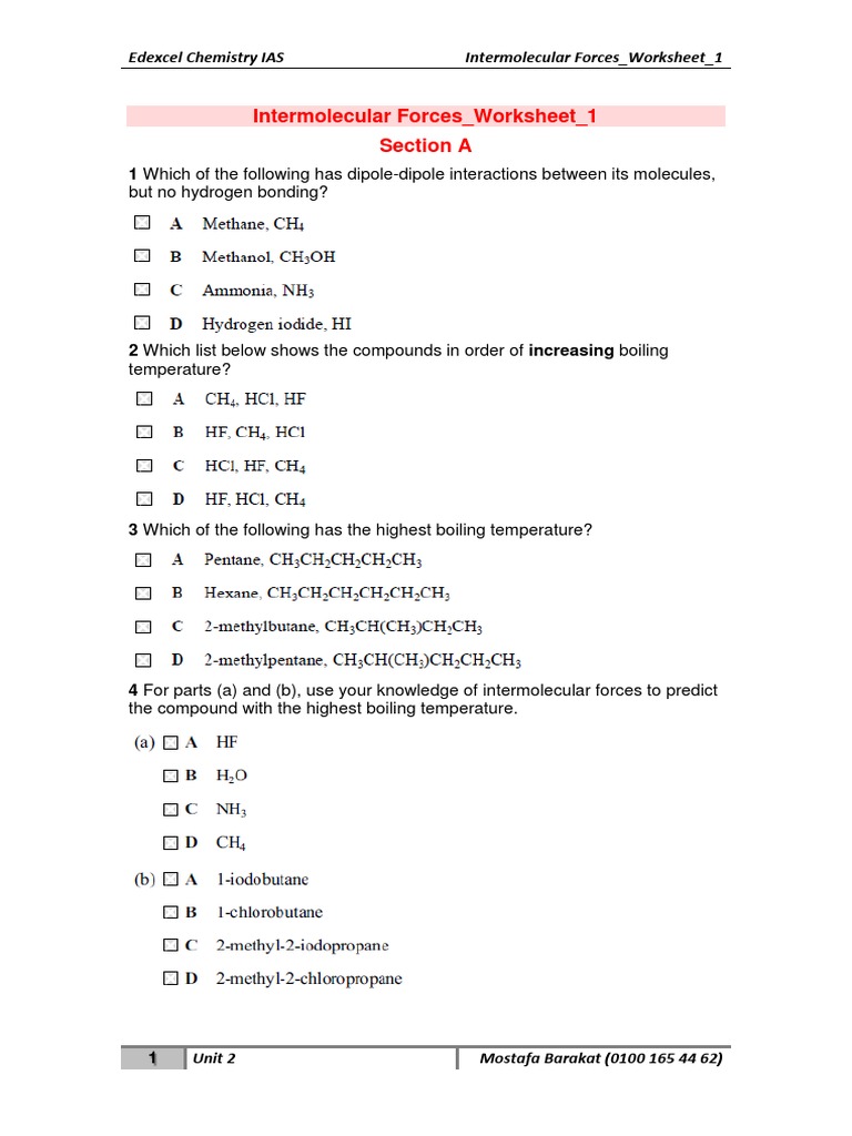 Edexcel - IAS - Itermolecular Forces - 1 | PDF | Intermolecular Force ...