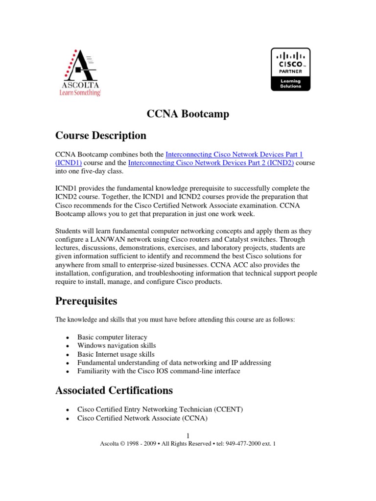 Ccna Course Outline Rands Pdf Cisco Certifications Computer Network