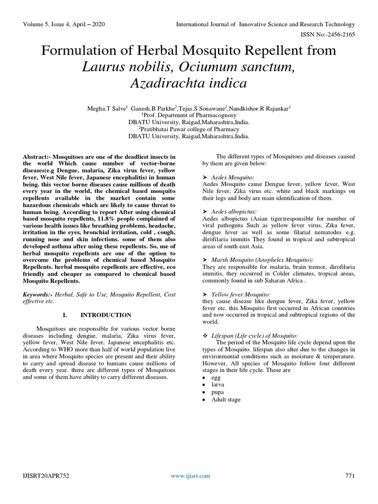 Formulation of Herbal Mosquito Repellent | PDF | Mosquito | Zika Fever