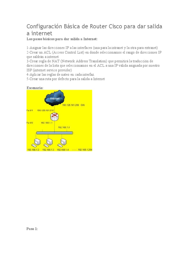 Configuración Básica de Router Cisco para Dar Salida A Internet | PDF