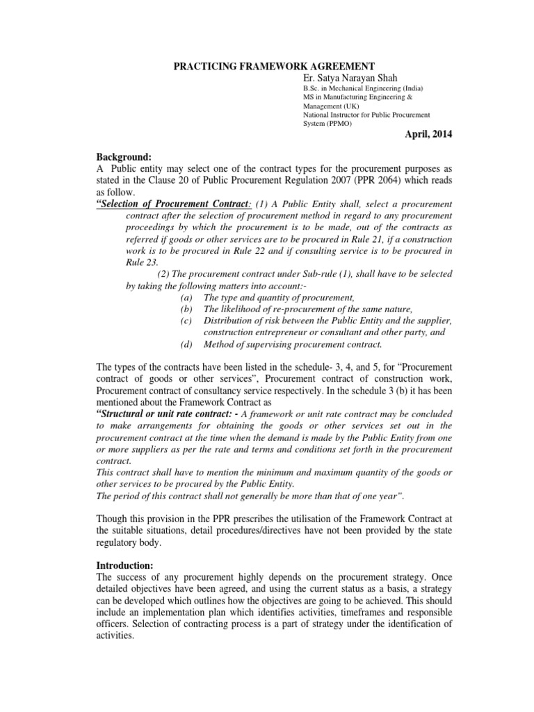 Practicing Framework Agreement PDF | PDF | Procurement | Supply Chain