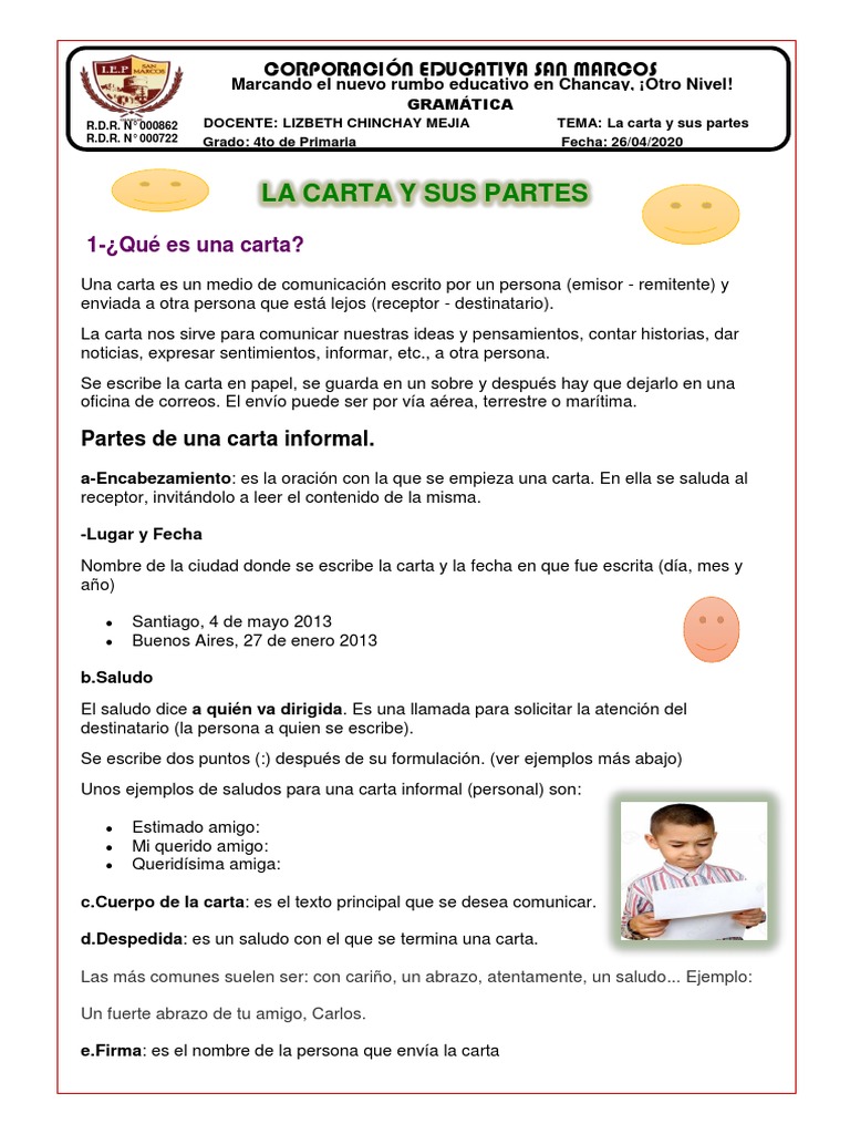 Hoja De Trabajo Sobre Las Partes De Una Carta