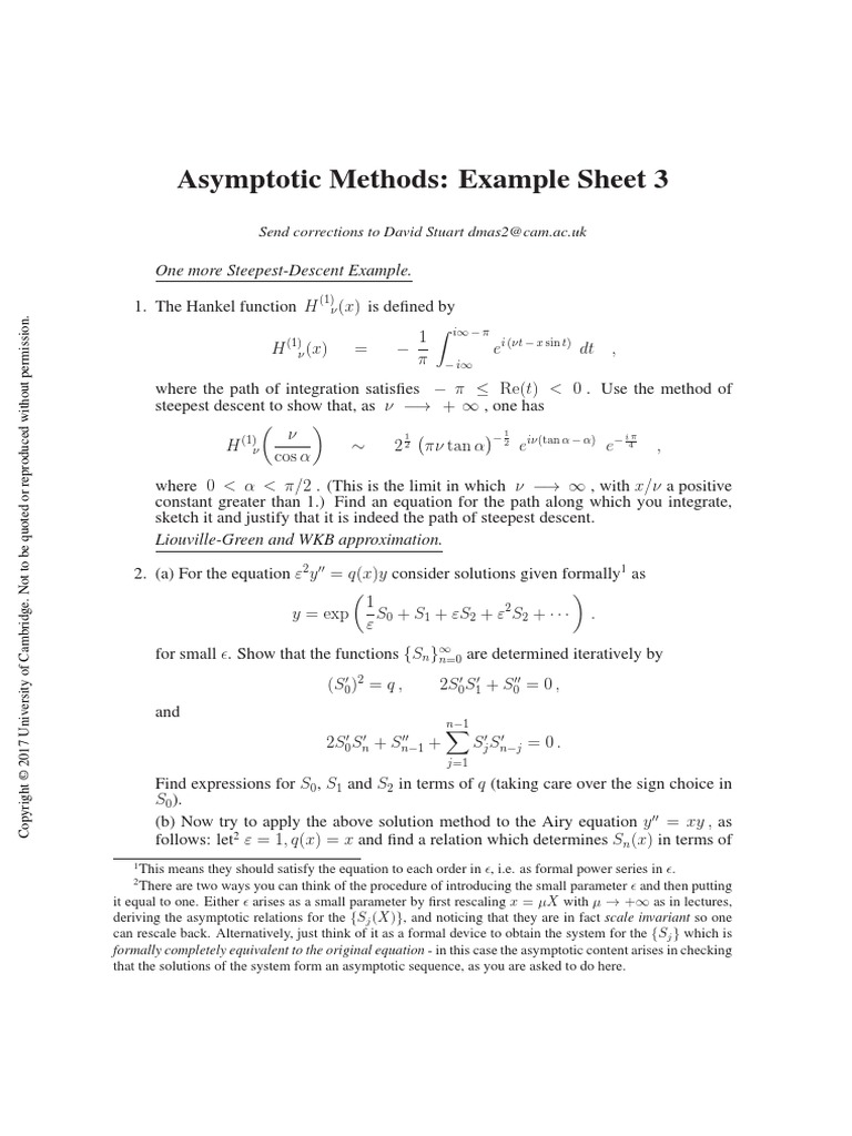 Asymptotic Methods: Example Sheet 3: Send Corrections To David Stuart Dmas2@cam - Ac.uk | PDF ...