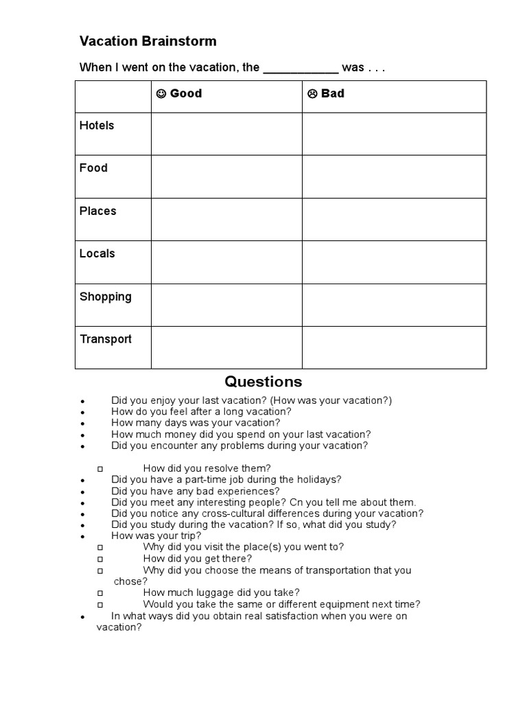 Vacation Holiday Brainstorming | PDF | Vacation