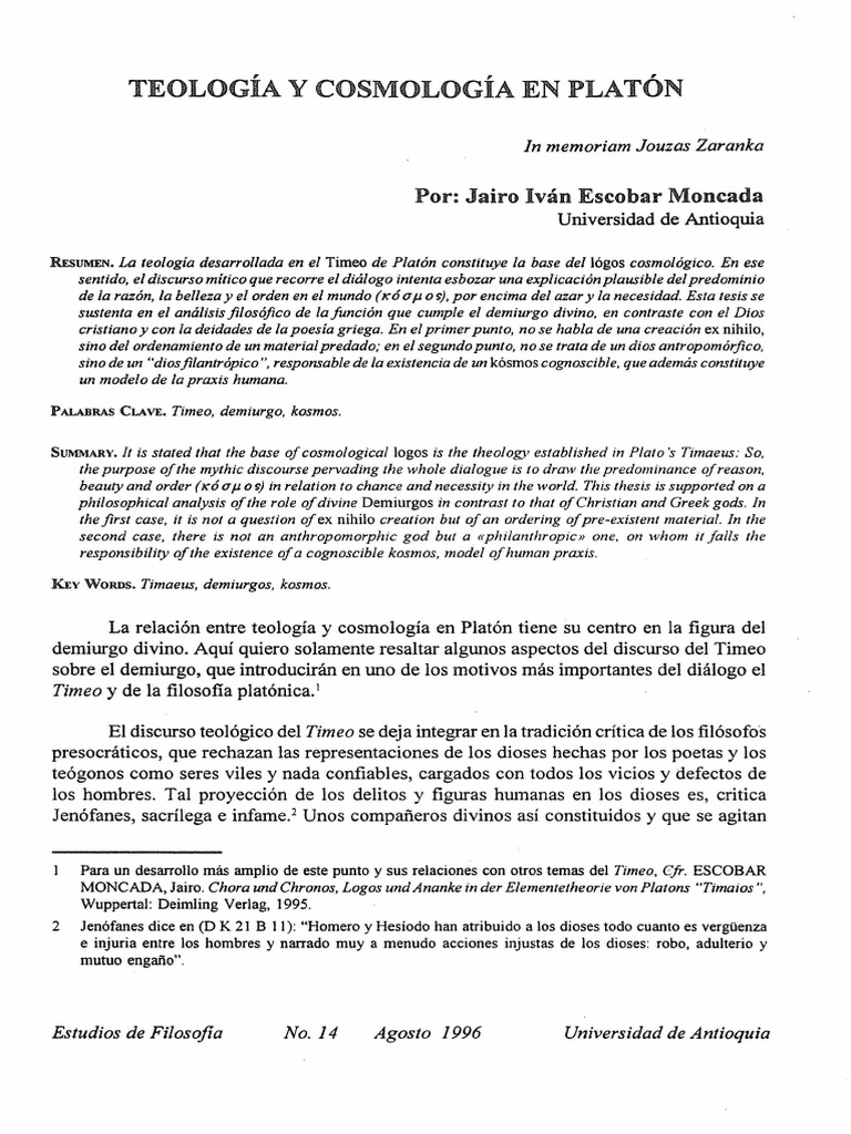Teología y Cosmología en Platón PDF | PDF | Platón | Dios