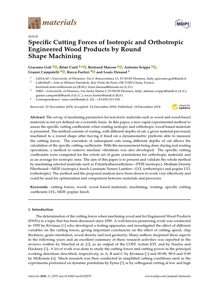 Specific Cutting Forces of Isotropic and Orthotropic Engineered Wood ...