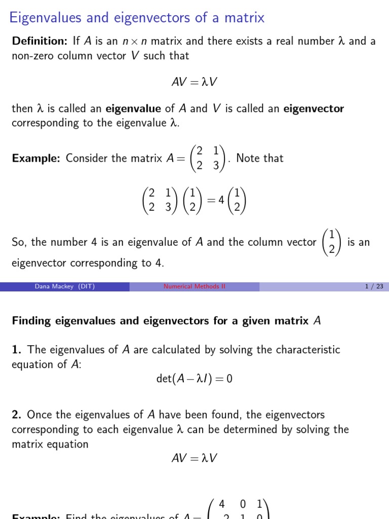 Dana Mackey (DIT) : Numerical Methods II | PDF | Eigenvalues And Eigenvectors | Matrix (Mathematics)