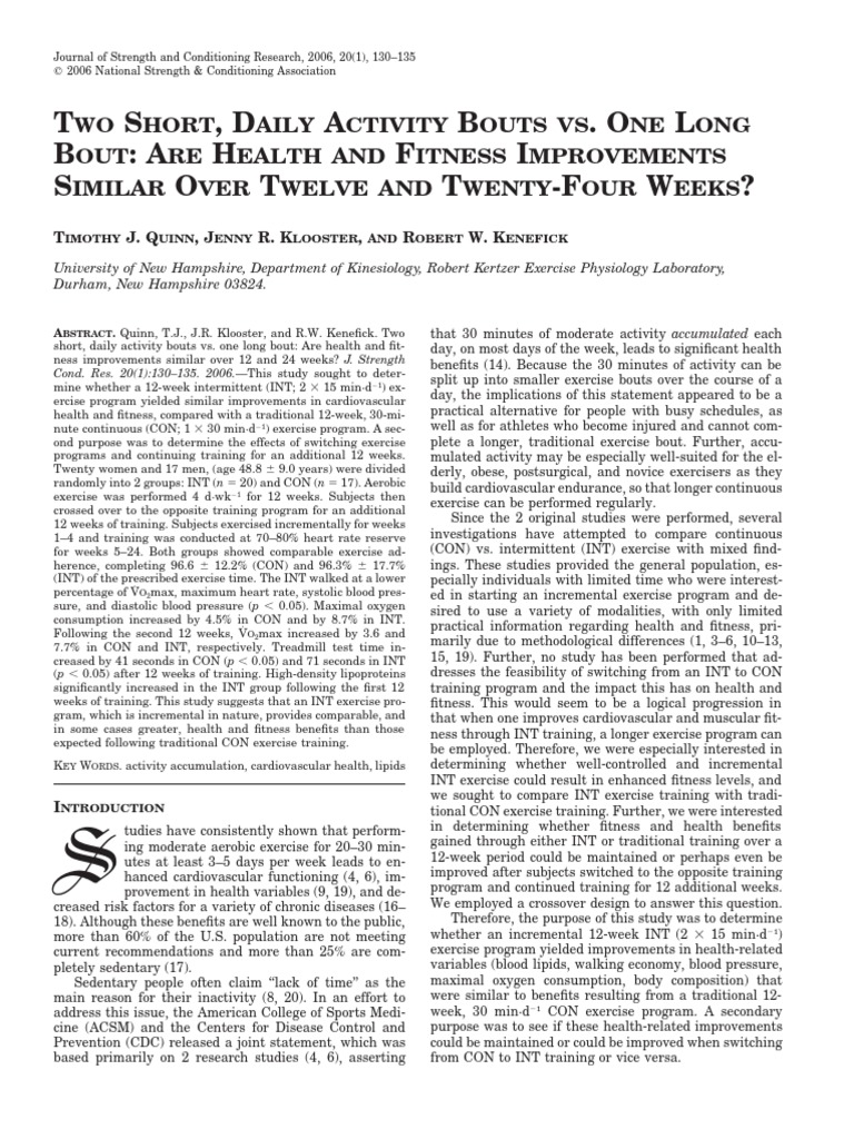 2006 20 1 Two Short Daily Activity Bouts VS One Long | PDF | Physical ...