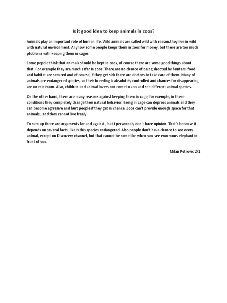 Pros and Cons of Zoos for Animals | PDF