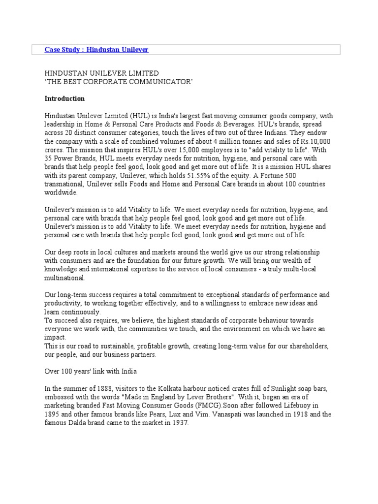 Case+Study+HUL BC | PDF | Unilever | Economies