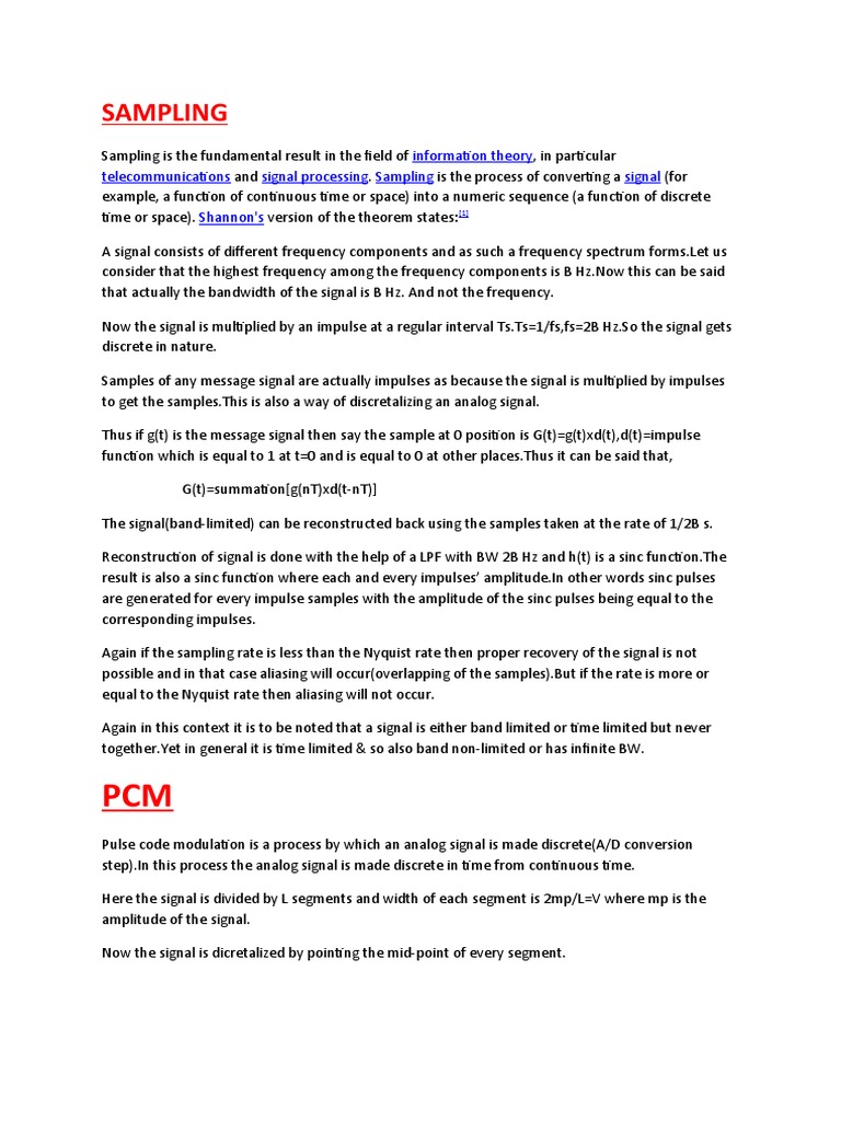 Sampling | PDF | Sampling (Signal Processing) | Computer Science