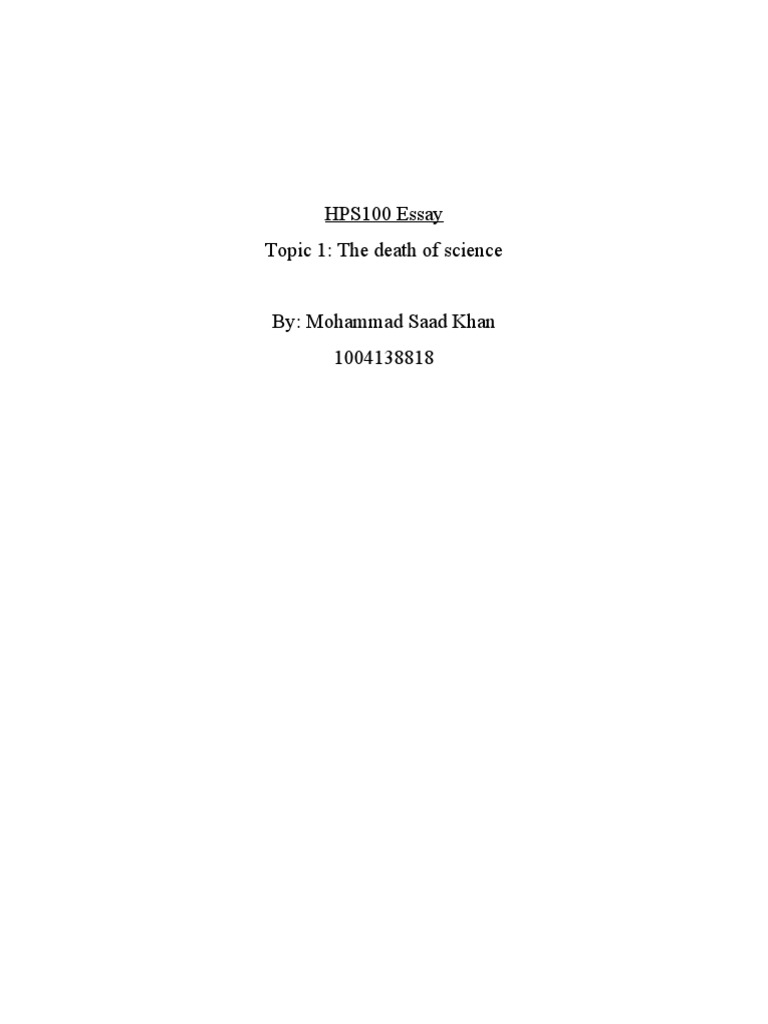 HPS100 Essay Topic 1: The Death of Science | PDF | Theory | Metaphilosophy