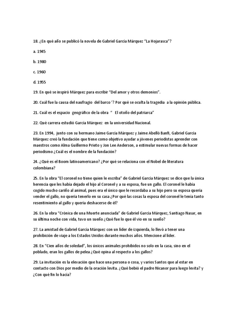Preguntas de Gabriel Garcia Marquez | PDF | Gabriel García Márquez