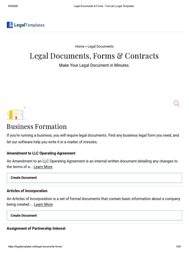 Legal Documents & Forms - Full List - Legal Templates | PDF | Lease ...