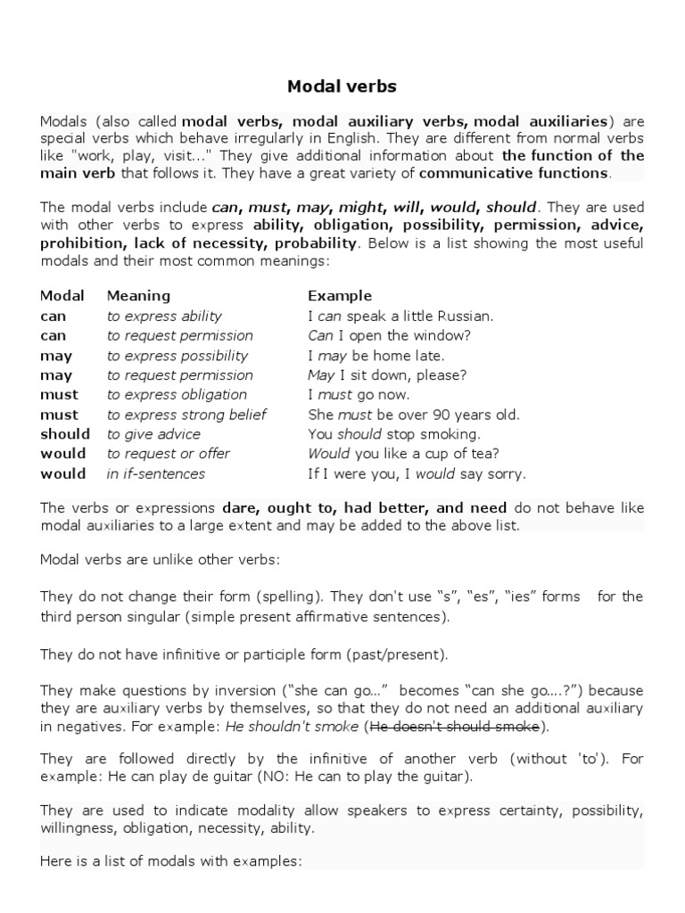 Modal Verbs Guide | PDF | Language Mechanics | Grammar