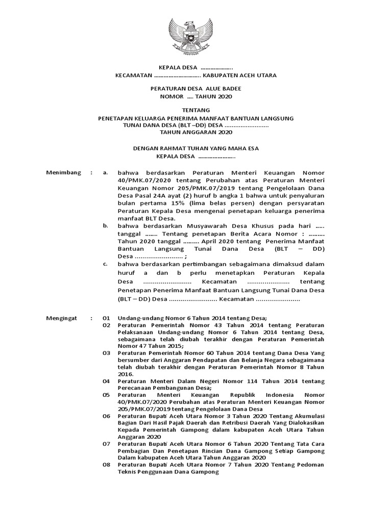 Contoh Format Perkades | PDF | Pengelolaan Keuangan & Uang