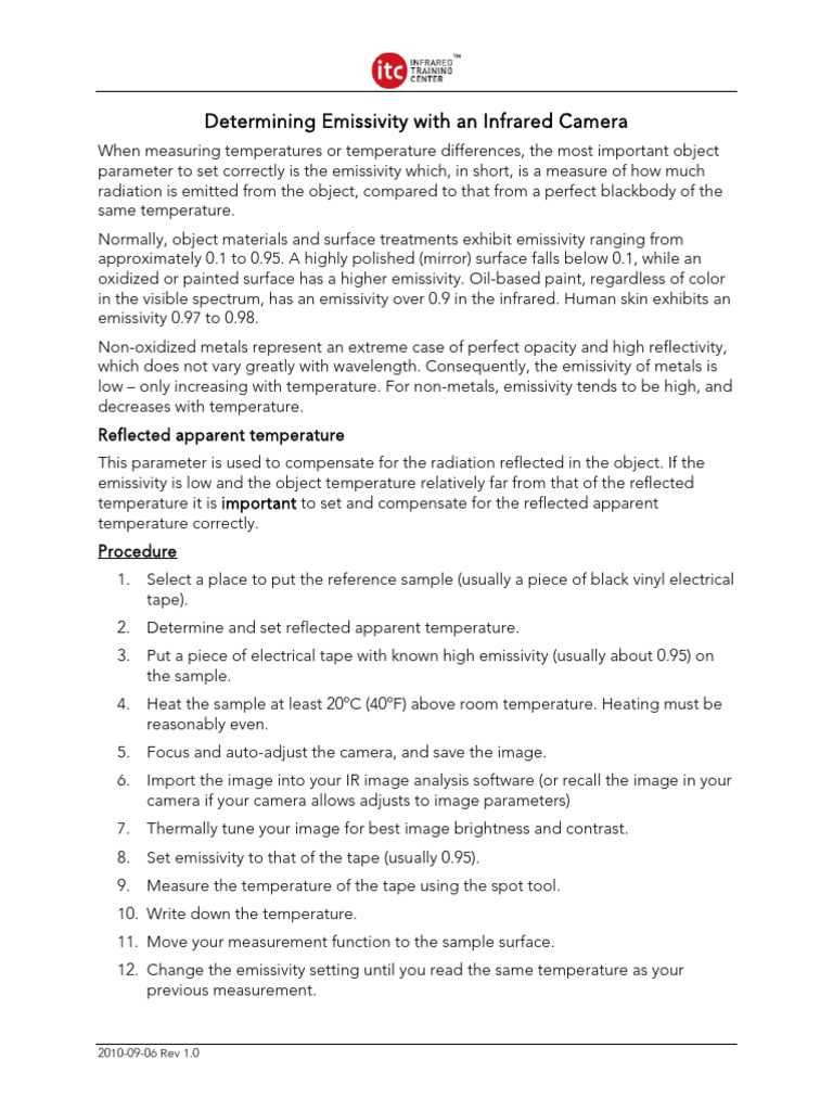 Determining Emissivity With An Infrared Camera | PDF | Infrared | Atomic