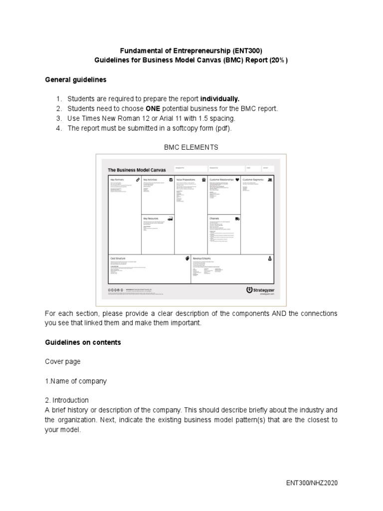 Fundamental of Entrepreneurship (ENT300) Guidelines For Business Model ...