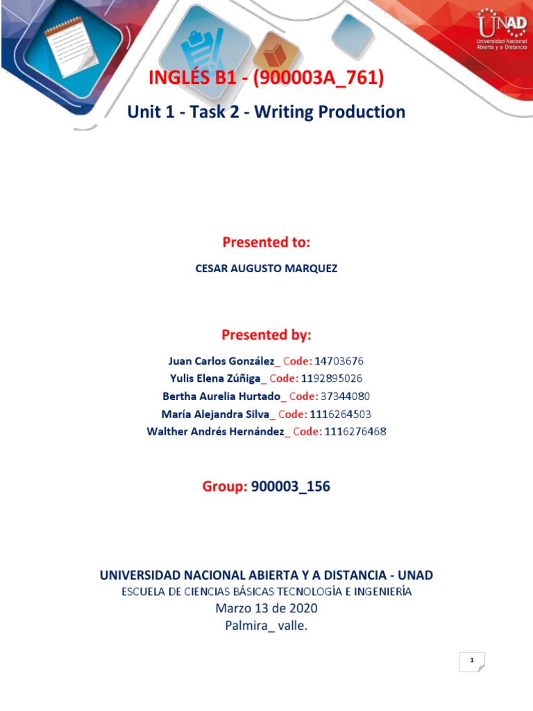 Unit 1 - Task 2 - Writing Production - Group 900003 - 156 - UNAD | PDF | Business