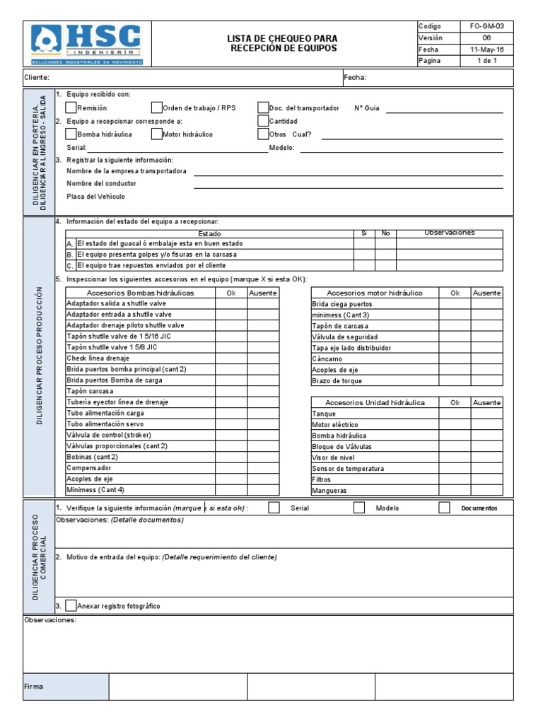 Lista De Verificación De Recepción Imprimible Plantilla De Checklist
