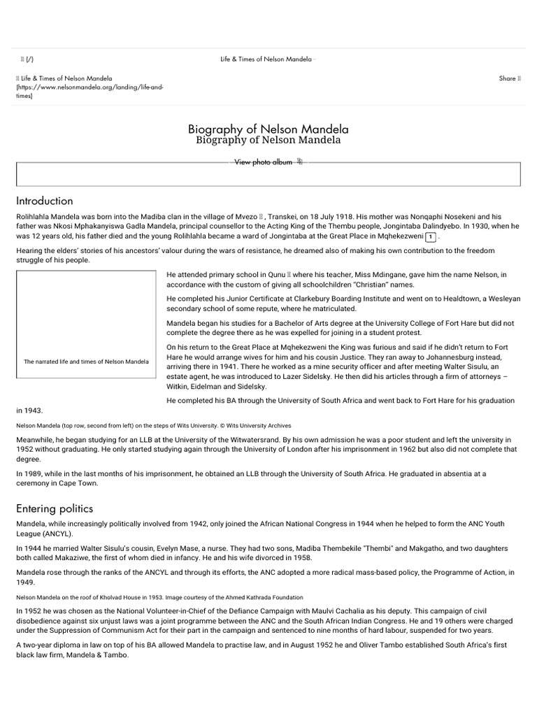 Biography - Nelson Mandela Foundation PDF | PDF | Nelson Mandela ...