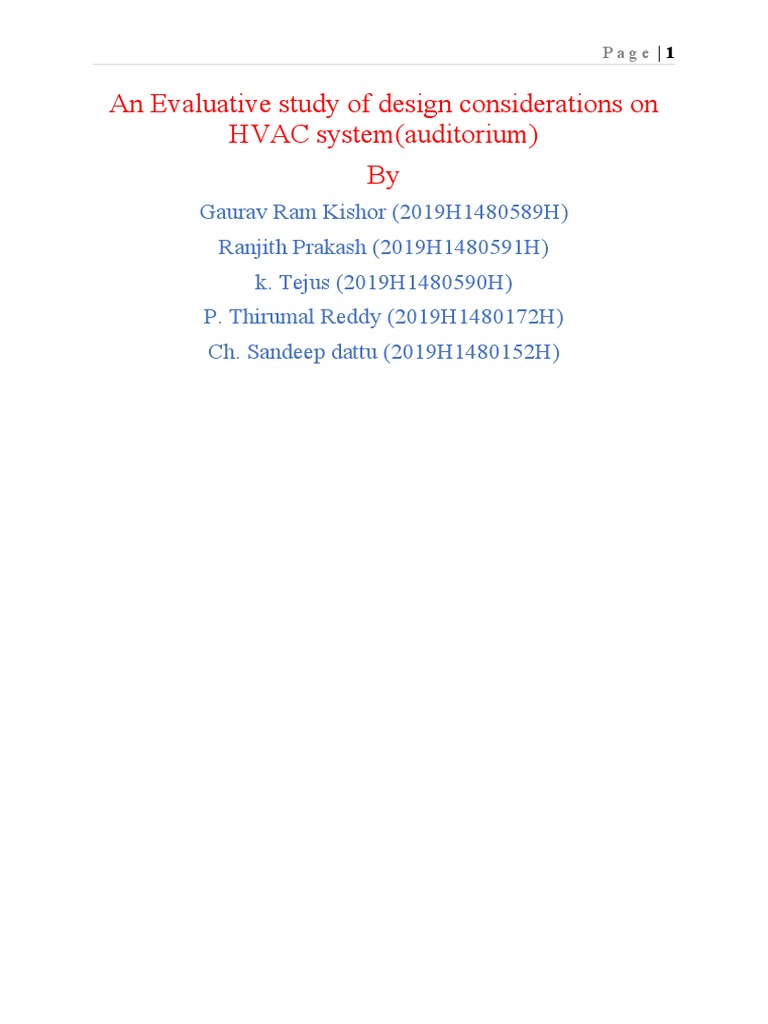 An Evaluative Study of Design Considerations On HVAC System (Auditorium ...
