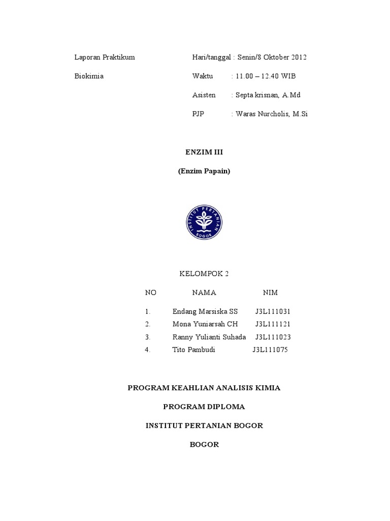 Aktivitas Enzim Papain dalam Biokimia | PDF