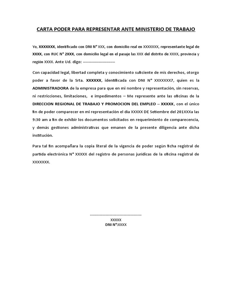 Carta Poder para Ministerio de Trabajo | PDF