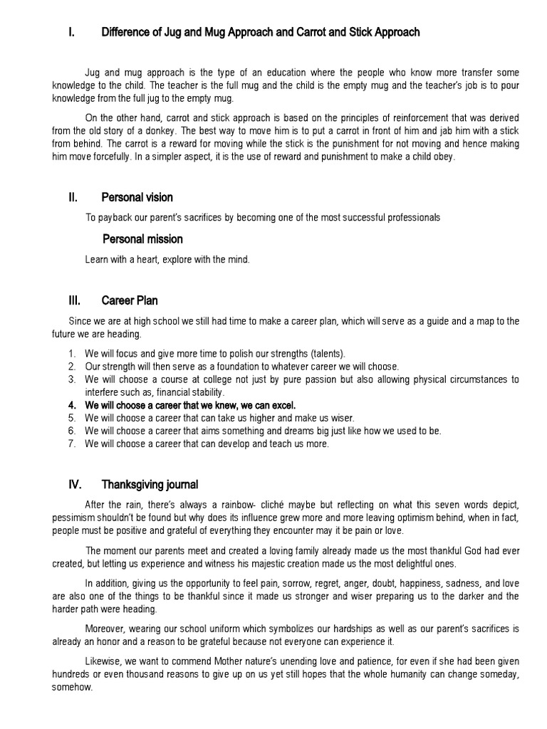 Jug and Mug vs. Carrot and Stick Approaches | PDF | Love ...