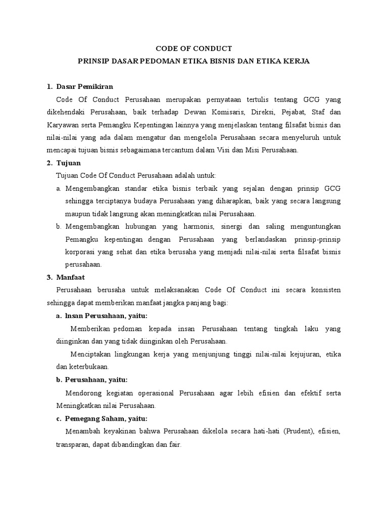 Pedoman Etika Bisnis Perusahaan | PDF | Karier & Perkembangan