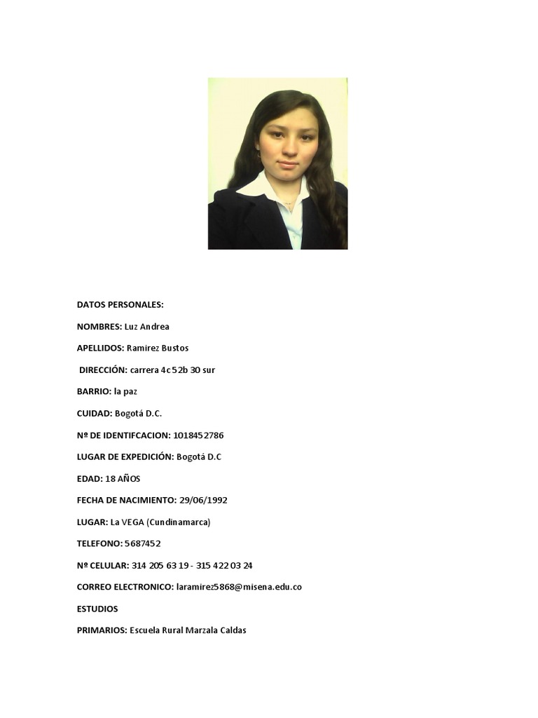 Hoja de Vida Andrea Ramirez B | PDF