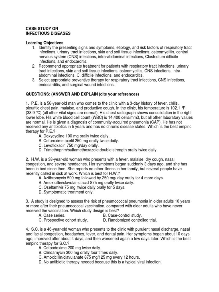 Case Study Infectious Diseases PDF | Download Free PDF | Infection ...