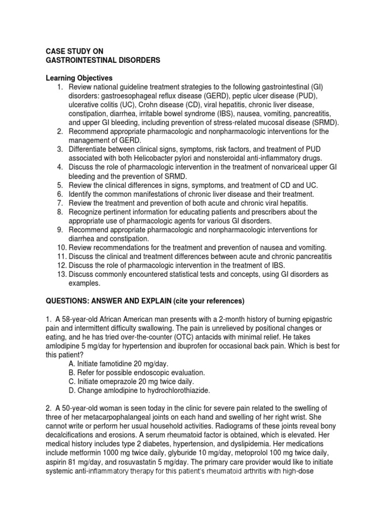 Gastrointestinal Disorders Case Study | PDF | Nonsteroidal Anti ...