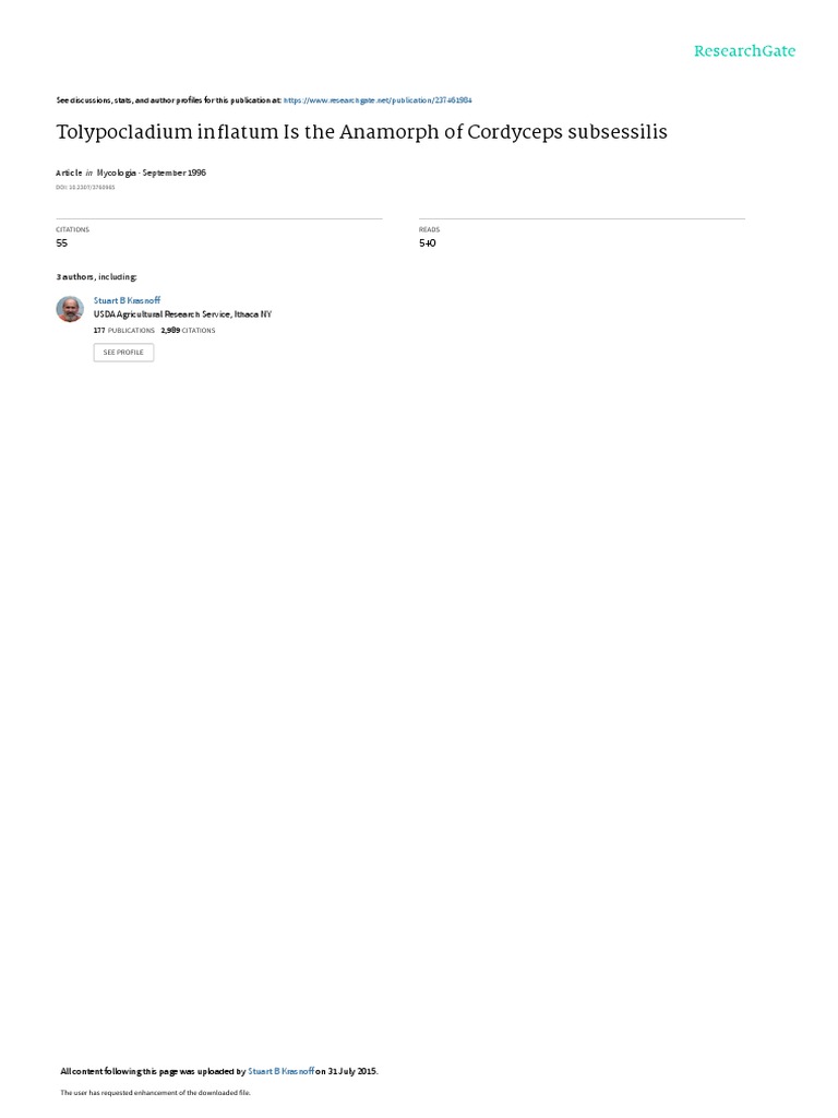 Tolypocladium Inflatum Is The Anamorph of Cordycep PDF | PDF | Fungus ...