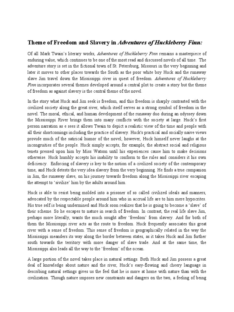 Theme of Freedom and Slavery in Adventures of Huckleberry Finn | PDF ...