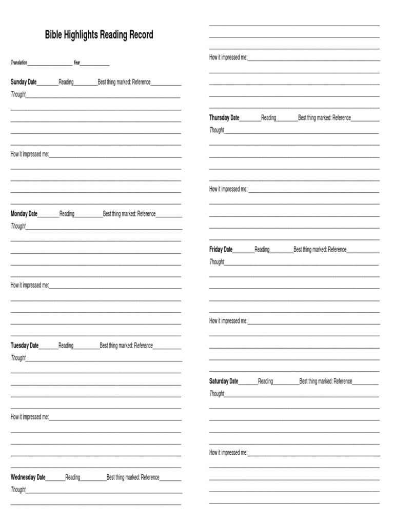 Bible Highlights Reading Record | PDF | Sports
