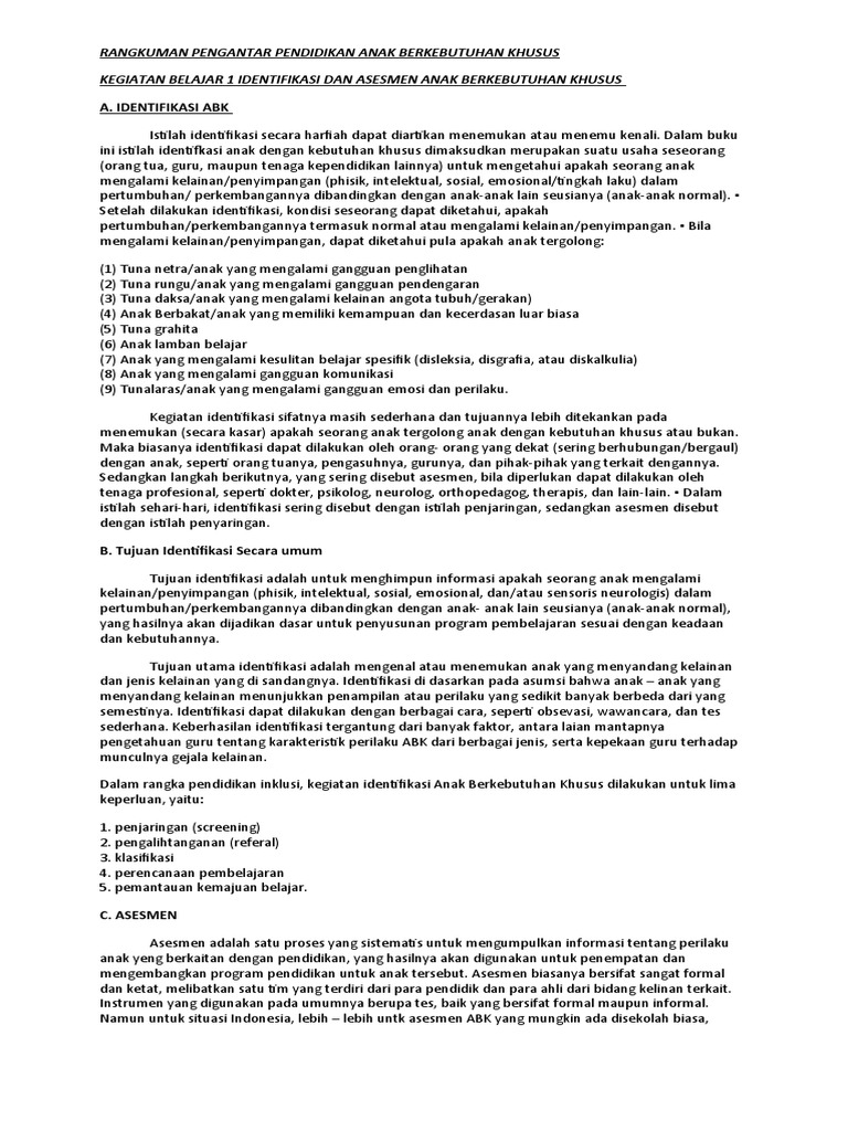 Rangkuman Pengantar Pendidikan Abk Modul 9 | PDF