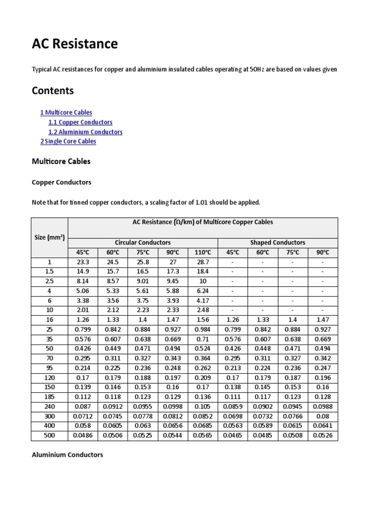 Ac Resistance and Reactance 50 HZ | PDF | Electrical Conductor ...