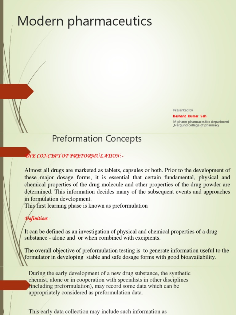 Modern Pharmaceutics: Presented by M Pharm Pharmaceutics Department ...