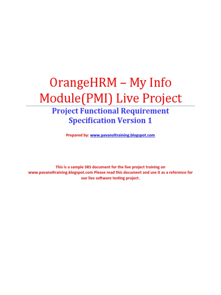Orangehrm - My Info Module (Pmi) Live Project: Project Functional ...