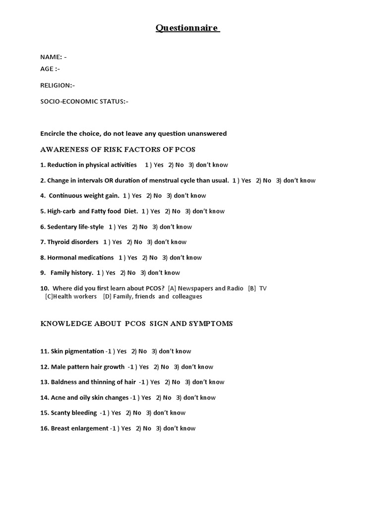 Questionnaire: Name: - AGE:-Religion: - Socio-Economic Status | PDF